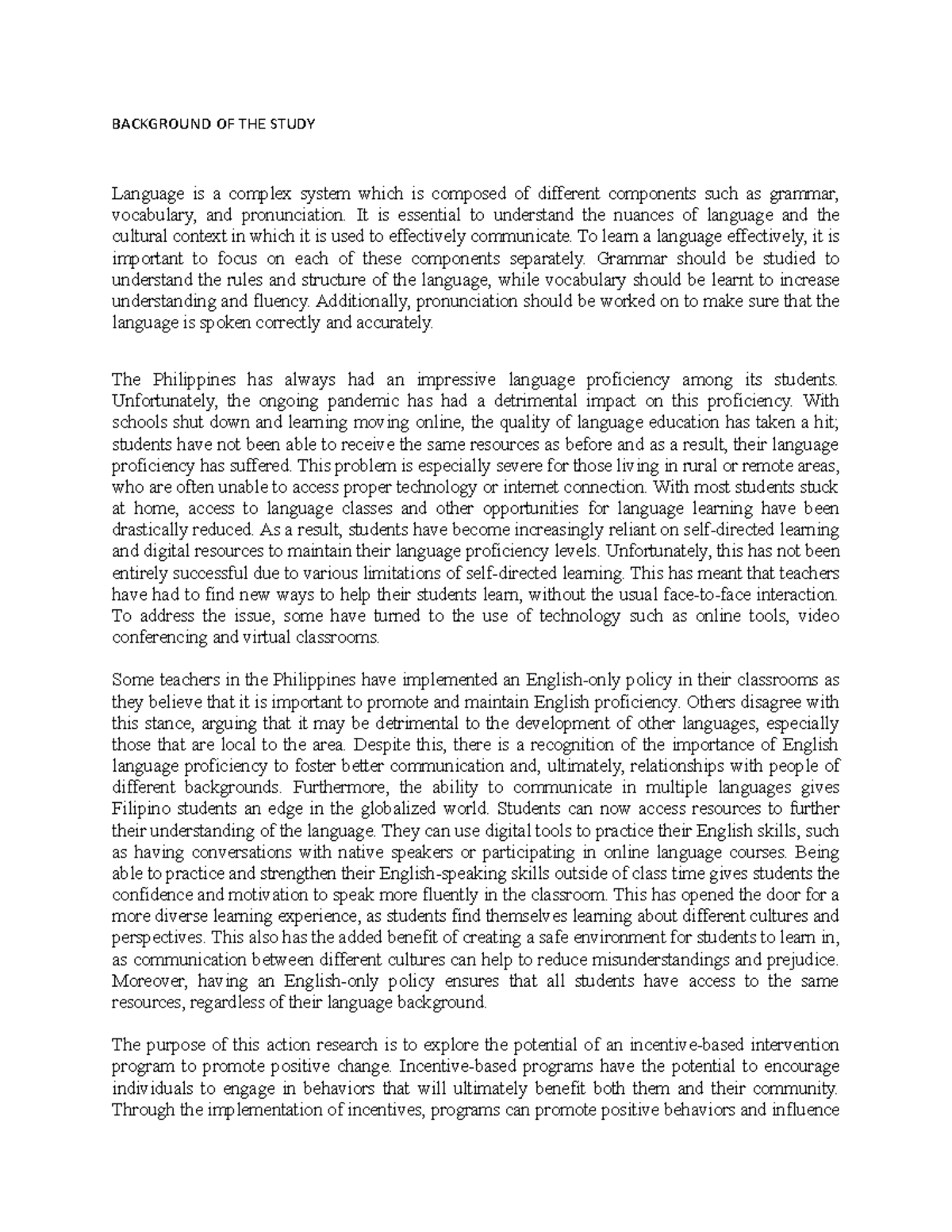 Background and significance - BACKGROUND OF THE STUDY Language is a ...