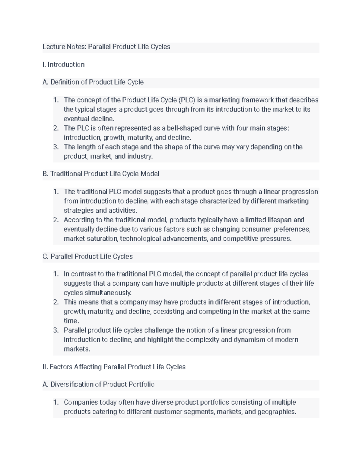 MKT2210 lecture notes 66 - Lecture Notes: Parallel Product Life Cycles ...
