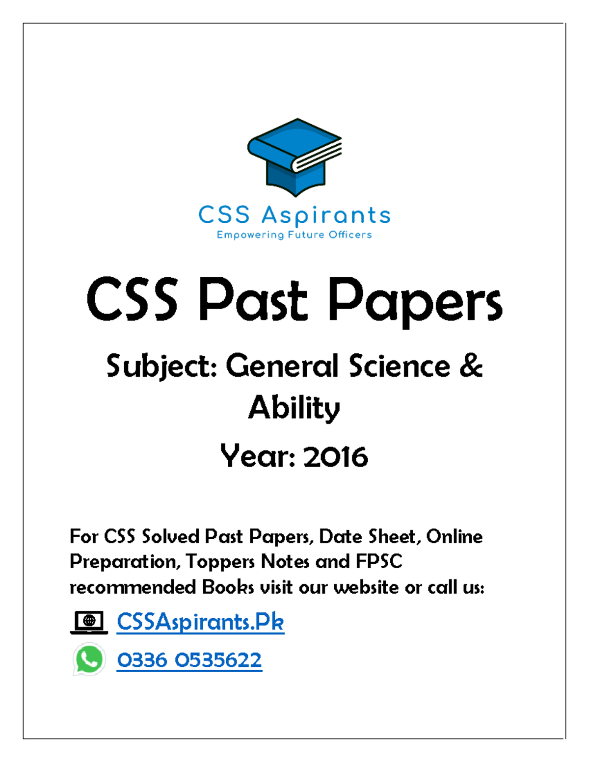 General Science Ability 2016 - CSS Past Papers Subject: General Science & Ability Year: 20 16 ...