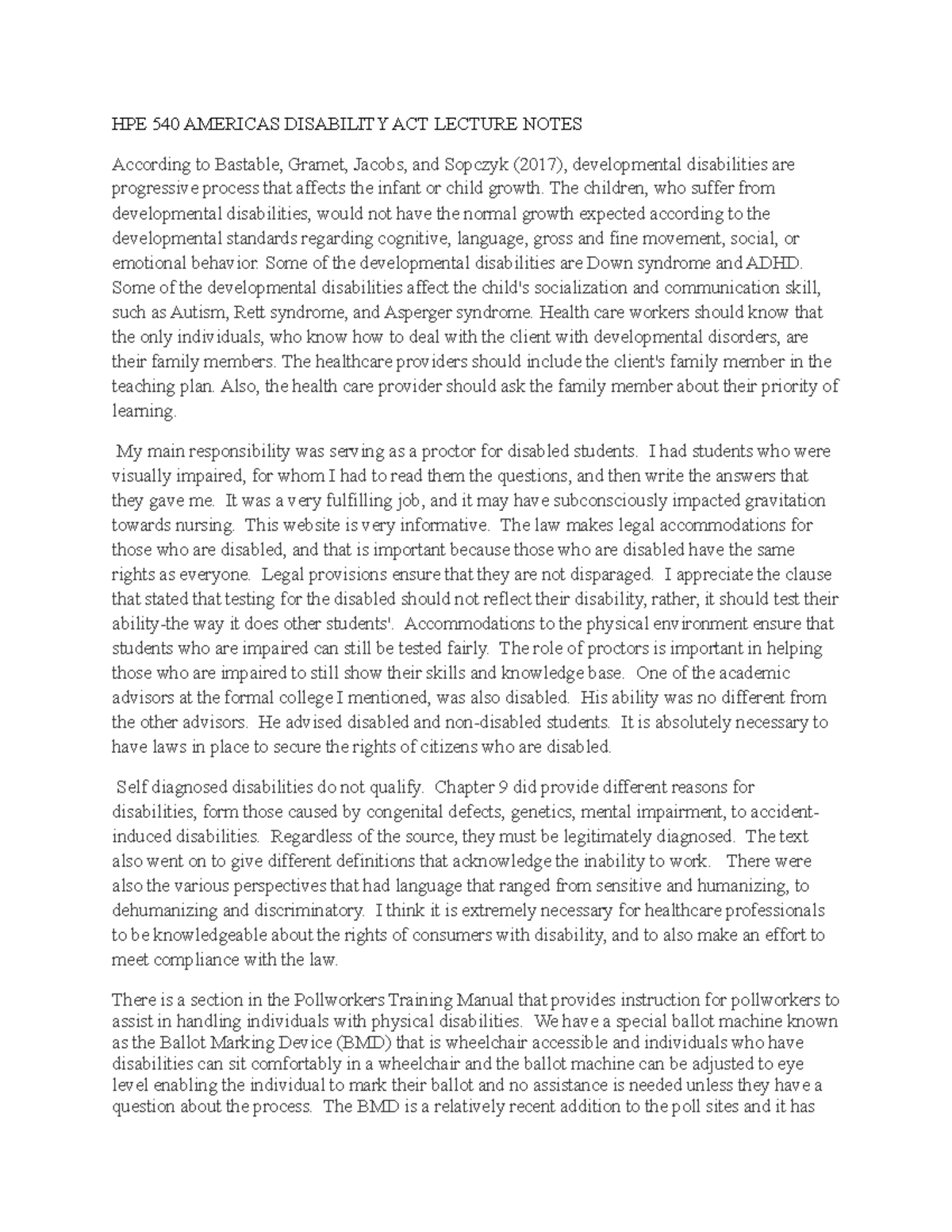HPE 540 Americas Disability ACT Lecture Notes - HPE 540 AMERICAS ...