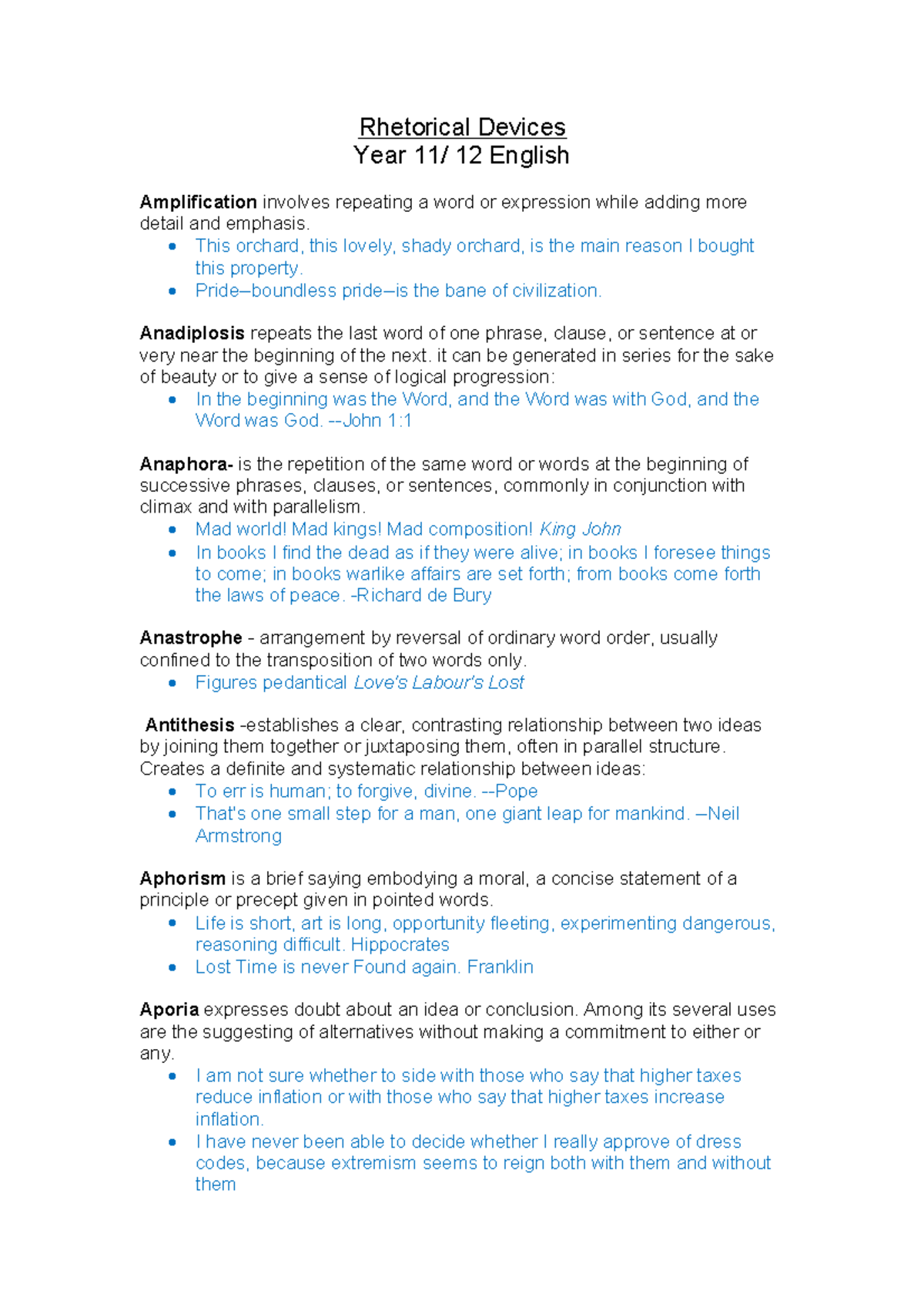 The Crucible Notes - Rhetorical Devices Year 11/ 12 English ...