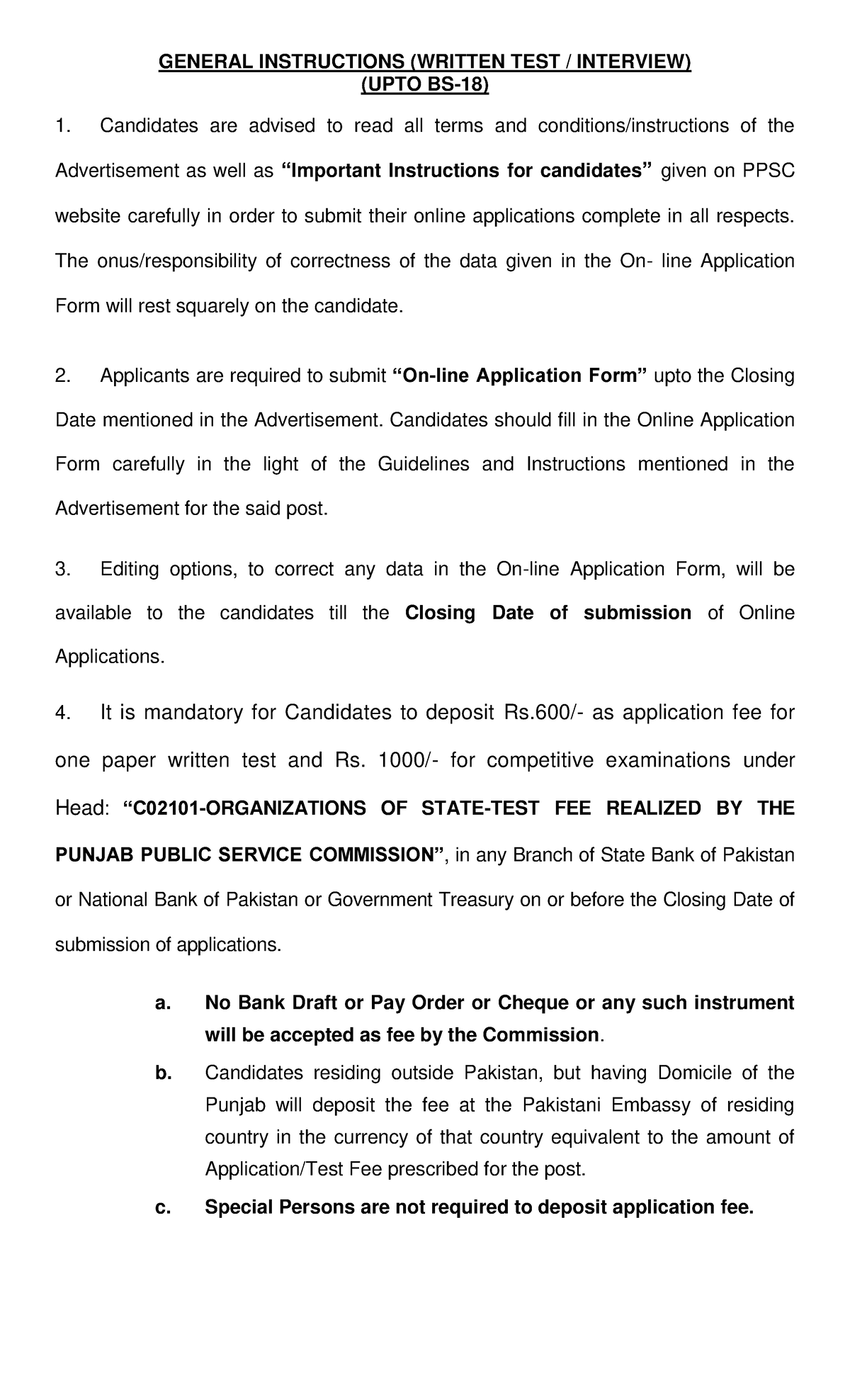 General Instructions (Written Test-Interview) UPTO BS-18 Updated ON 05 ...