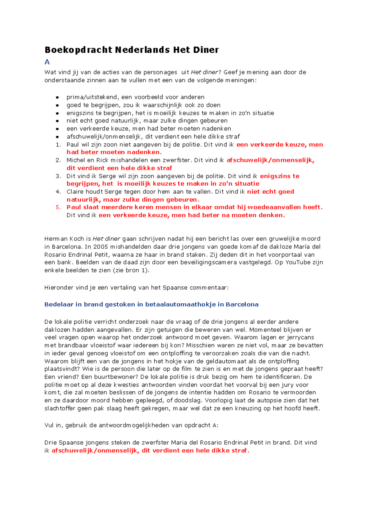 Boekverslag Het Diner - Boekopdracht Nederlands Het Diner A Wat vind ...