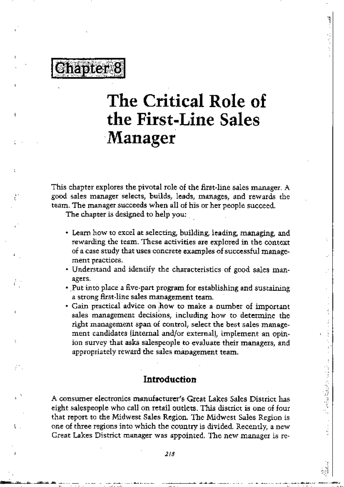 Ch 8 critical role of first line sales manager - Sales force management ...
