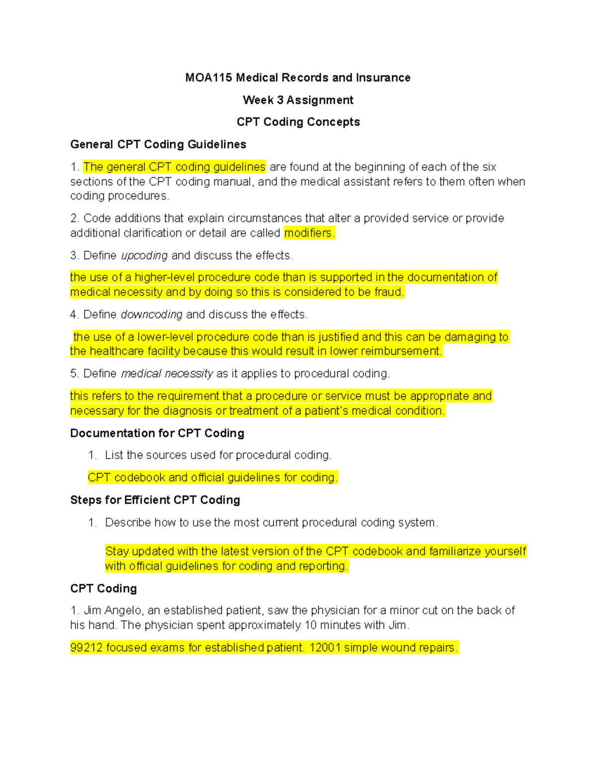 MOA115 Week 3 Assignment - completed - MOA115 Medical Records and ...