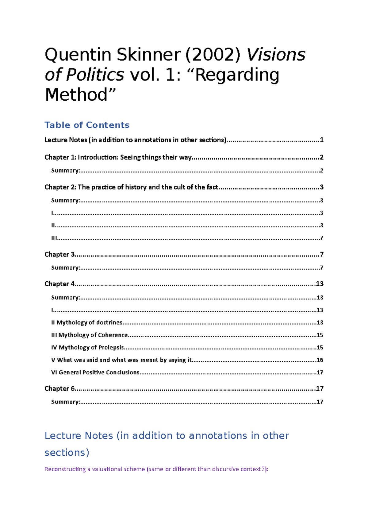 Skinner 2002 Vol 1 Notes - Quentin Skinner (2002) Visions of Politics ...