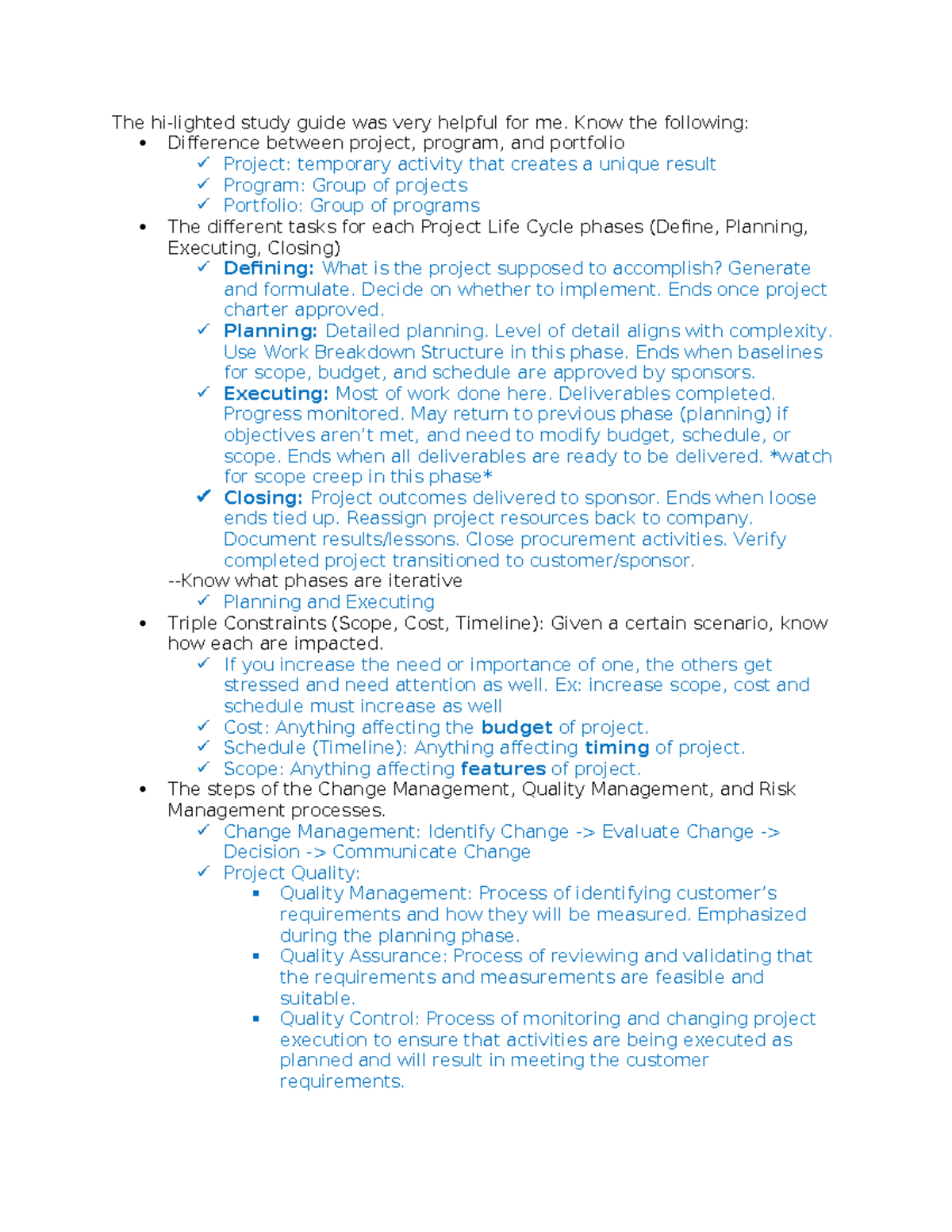 C722 Project Mangement Oakley Study Guide tips - The hi-lighted study ...