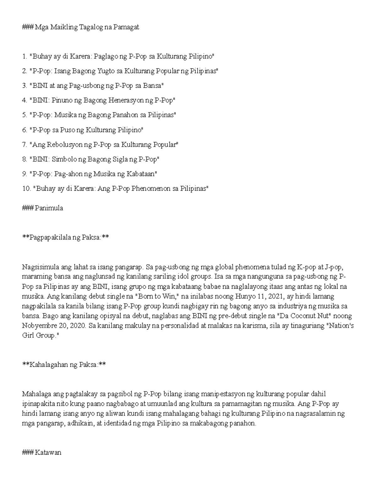 Source - Notes - Mga Maikling Tagalog na Pamagat "Buhay ay di Karera ...