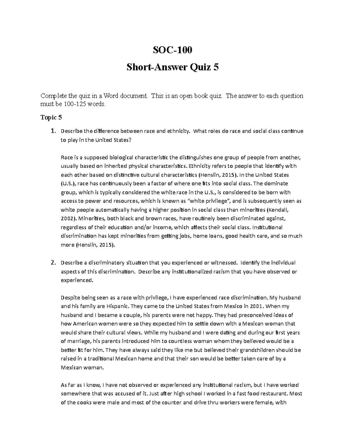 SOC-100 Topic 5 Quiz 5 - SOC- Short-Answer Quiz 5 Complete the quiz in ...