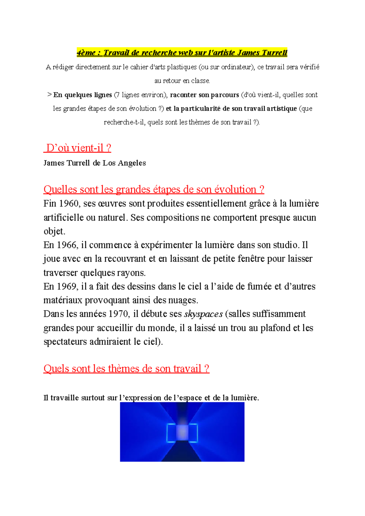 4ème - ;;; - 4ème : Travail de recherche web sur l'artiste James ...