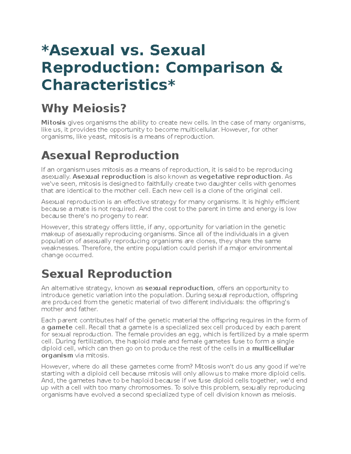 Meosis vs Mitosis - lol - *Asexual vs. Sexual Reproduction: Comparison ...