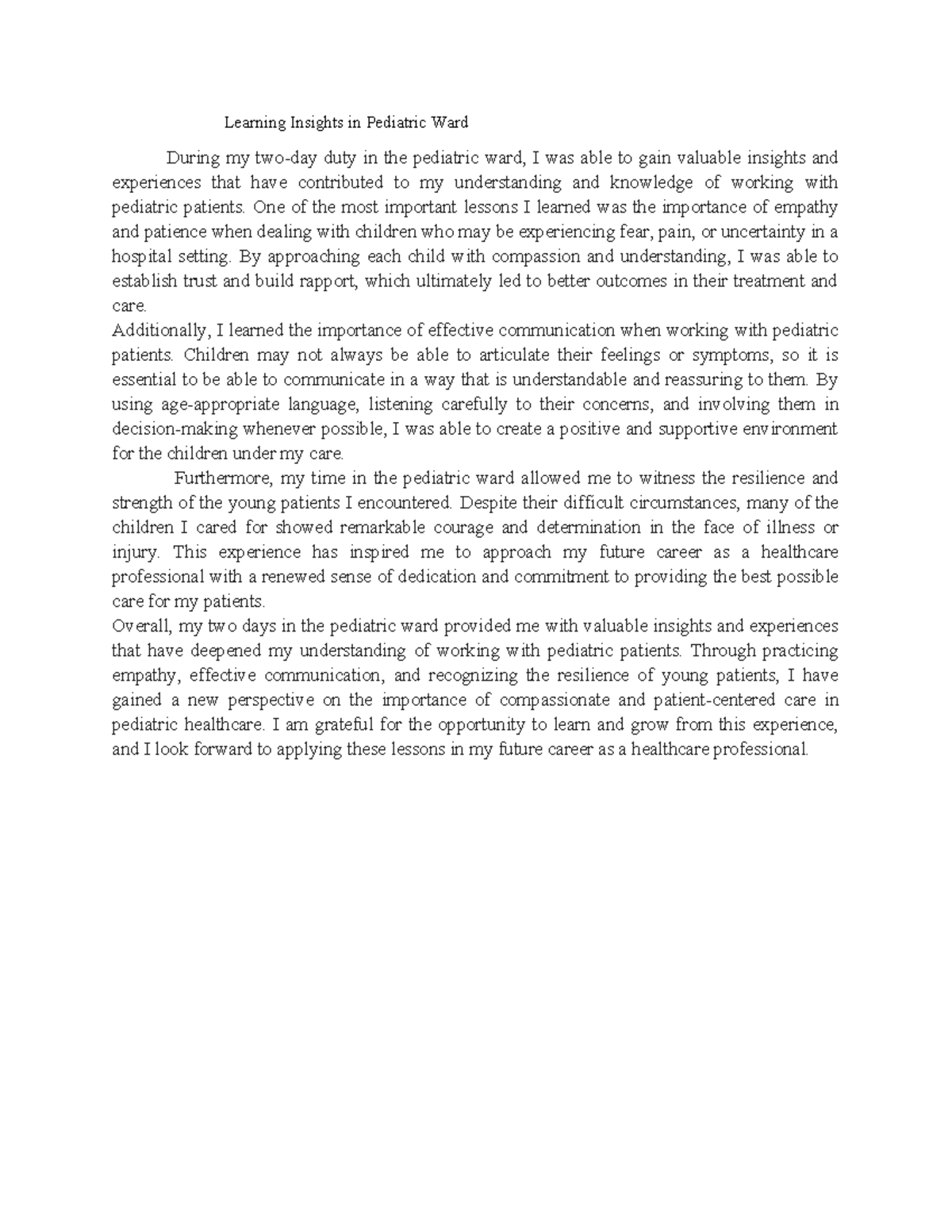 Journal Pedia WARD - Learning Insights in Pediatric Ward During my two ...