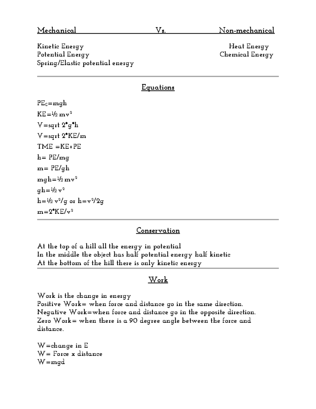 Physics Energy Notes - Mechanical Vs. Non-mechanical Kinetic Energy ...
