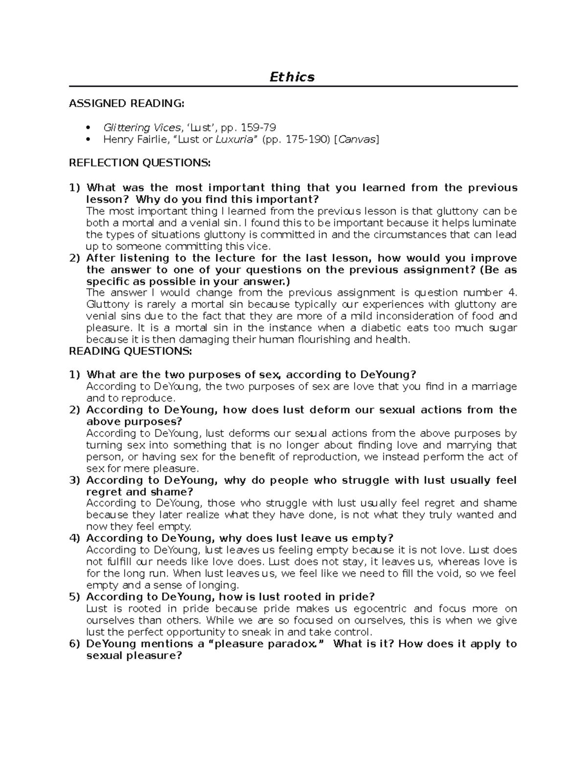 Lust - Week 7 Lust - Ethics ASSIGNED READING: Glittering Vices, ‘Lust ...