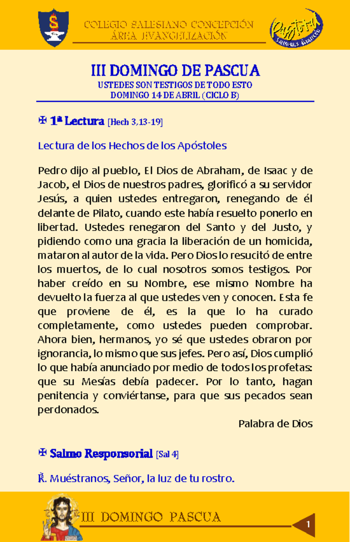 III Domingo Pascua [Lecturas] - III DOMINGO DE PASCUA USTEDES SON ...