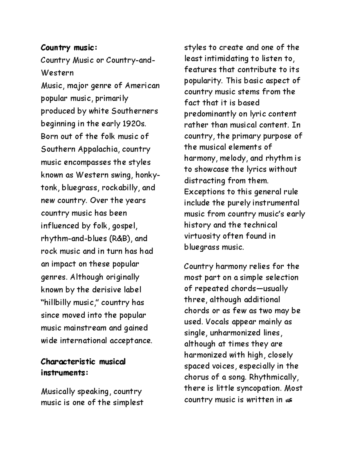 Country music - English writing assignment - Country music: Country ...