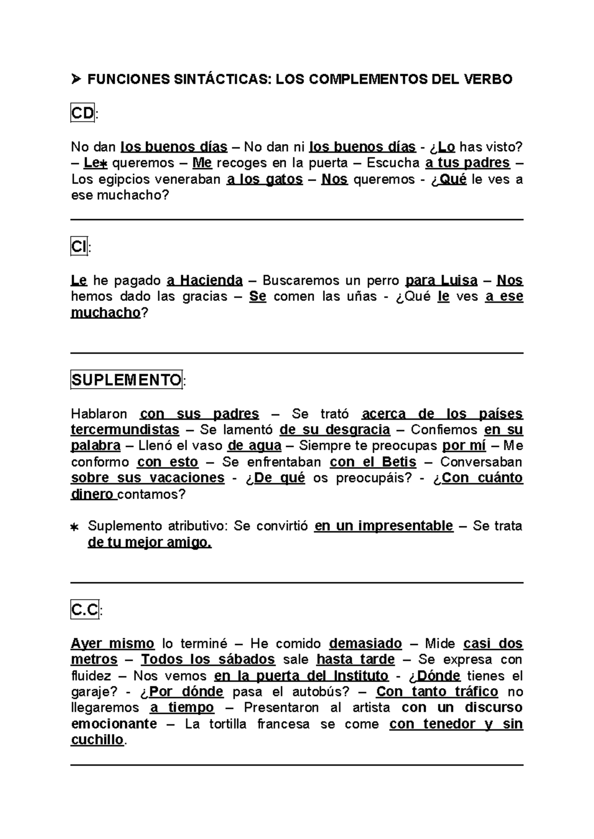 2 bachillerato - nojhl - FUNCIONES SINTÁCTICAS: LOS COMPLEMENTOS DEL ...