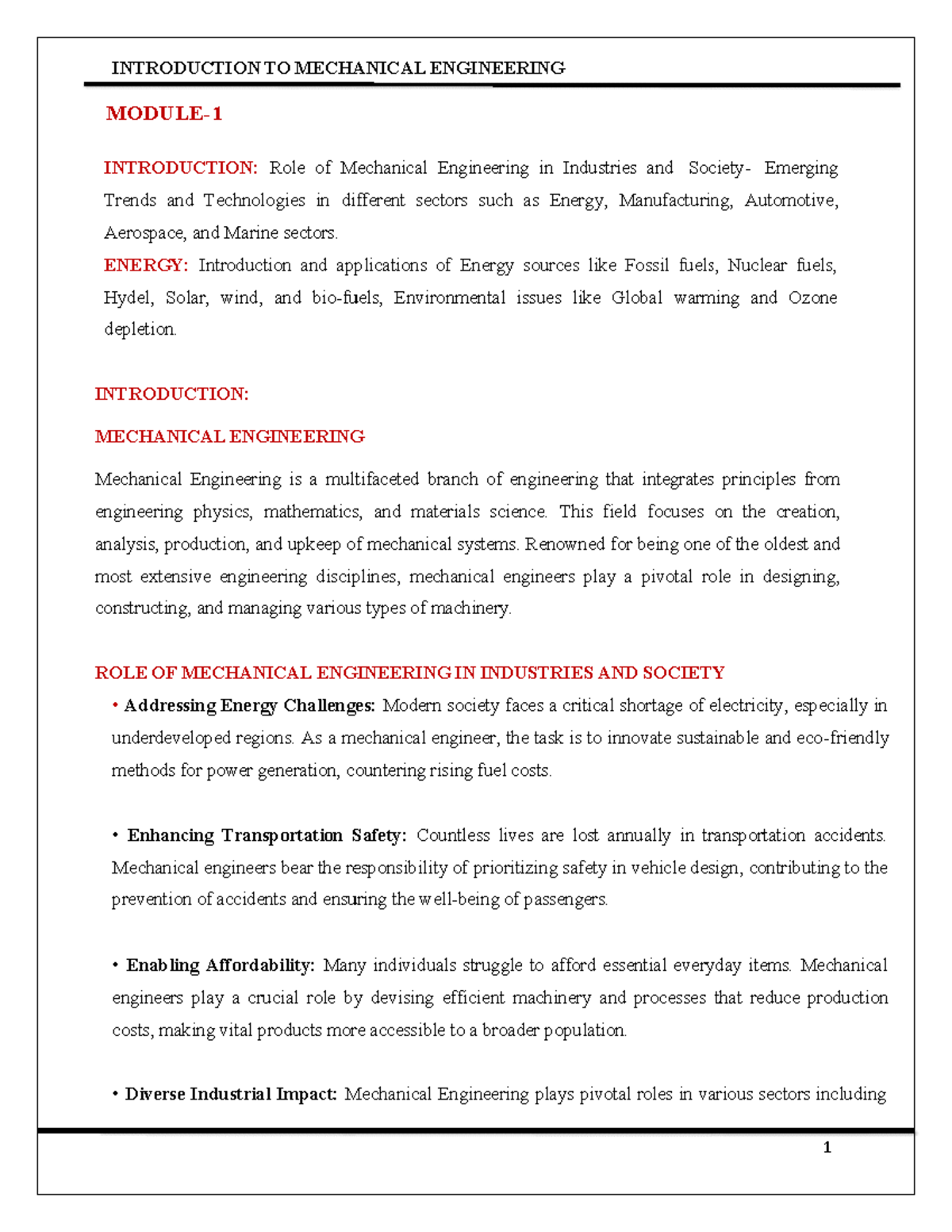 IME- Module 1-Notes - Introduction to Mechanical Engineering notes ...