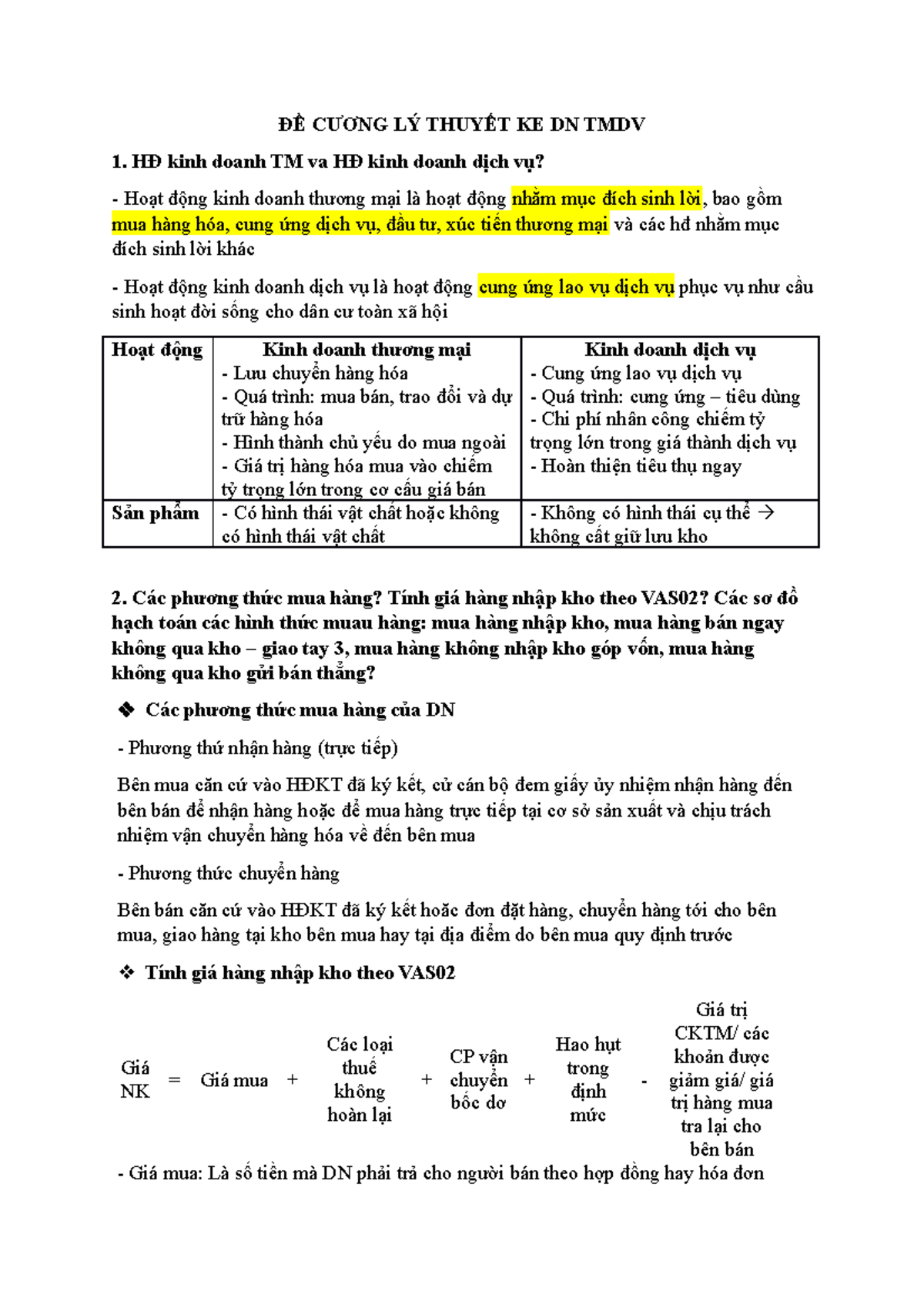 ĐỀ CƯƠNG LÝ THUYẾT KE DN TMDV - ĐỀ CƯƠNG LÝ THUYẾT KE DN TMDV HĐ kinh ...