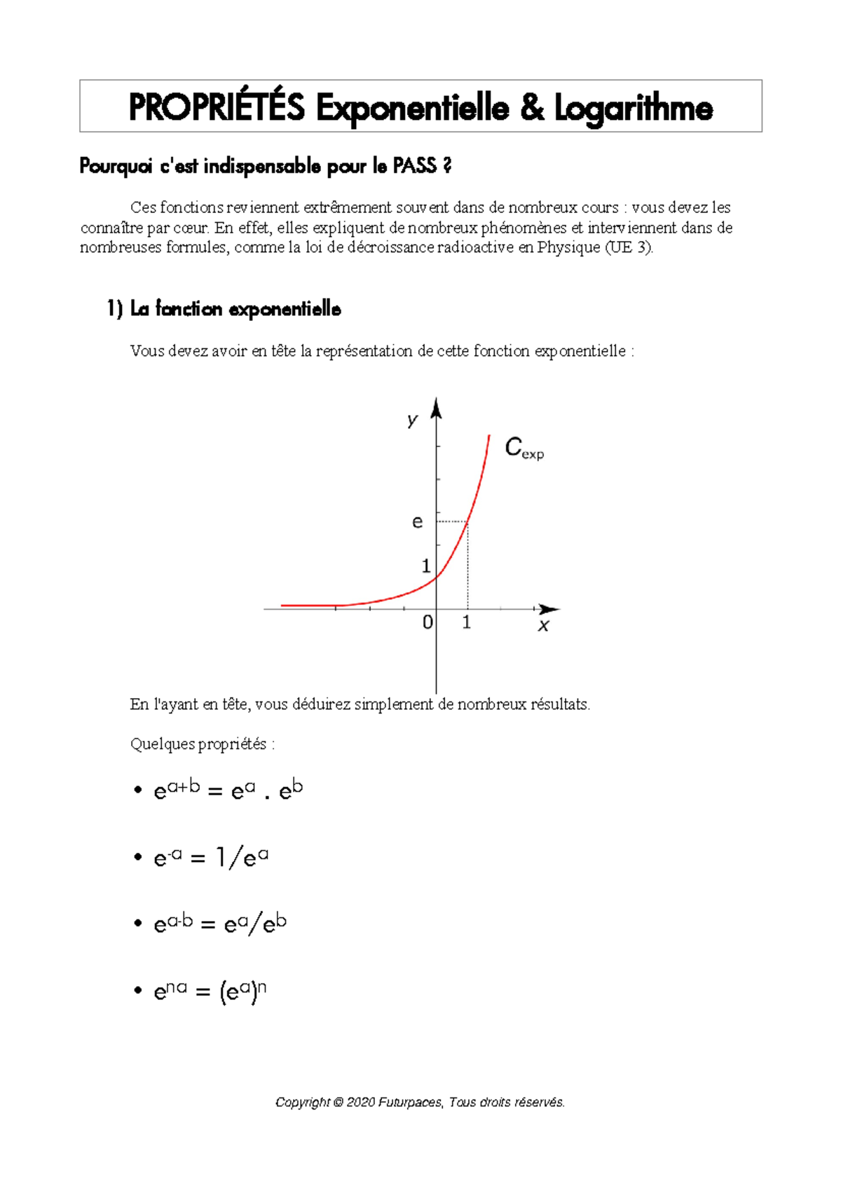 Maths - Fontions exp et ln - PROPRIÉTÉS Exponentielle & Logarithme ...