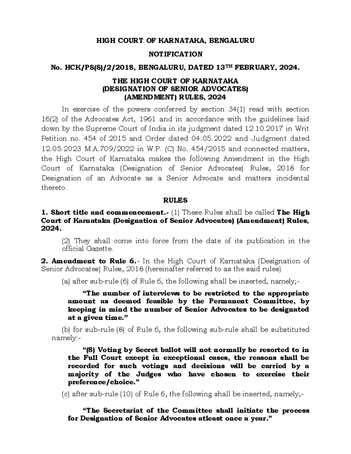 Rule copy Amended - Karnataka state law University - HIGH COURT OF ...