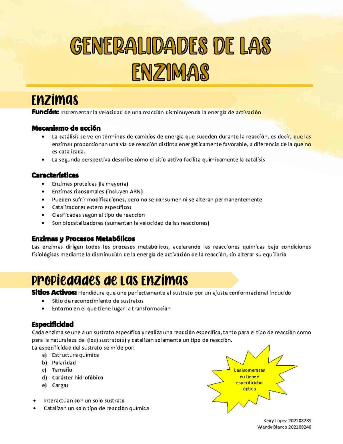 Enzimas - Resumen 2024 - bioquimica enzmas - Keiry López 202108289 ...