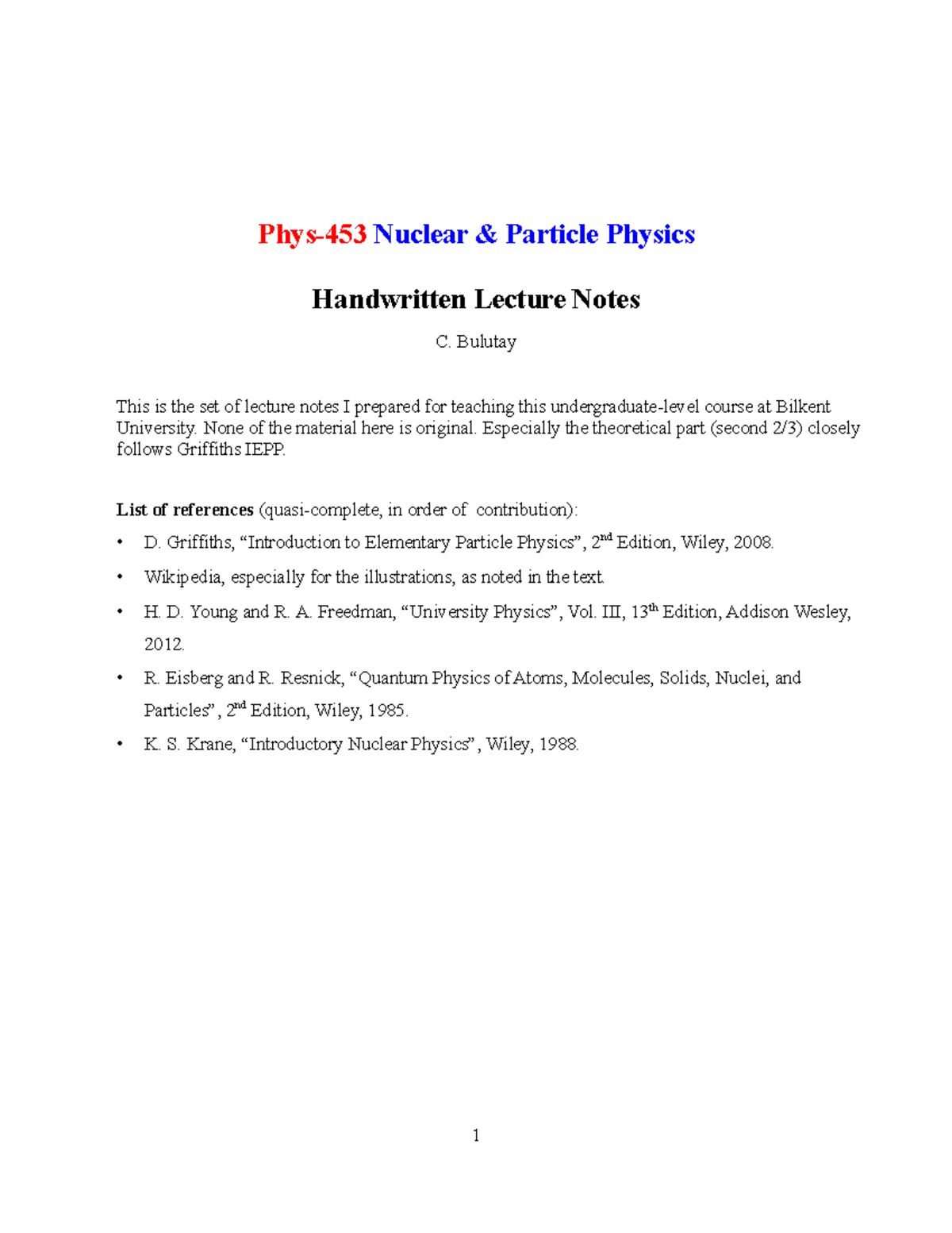 Intro nuclear particle physics - Phys-453 Nuclear & Particle Physics ...