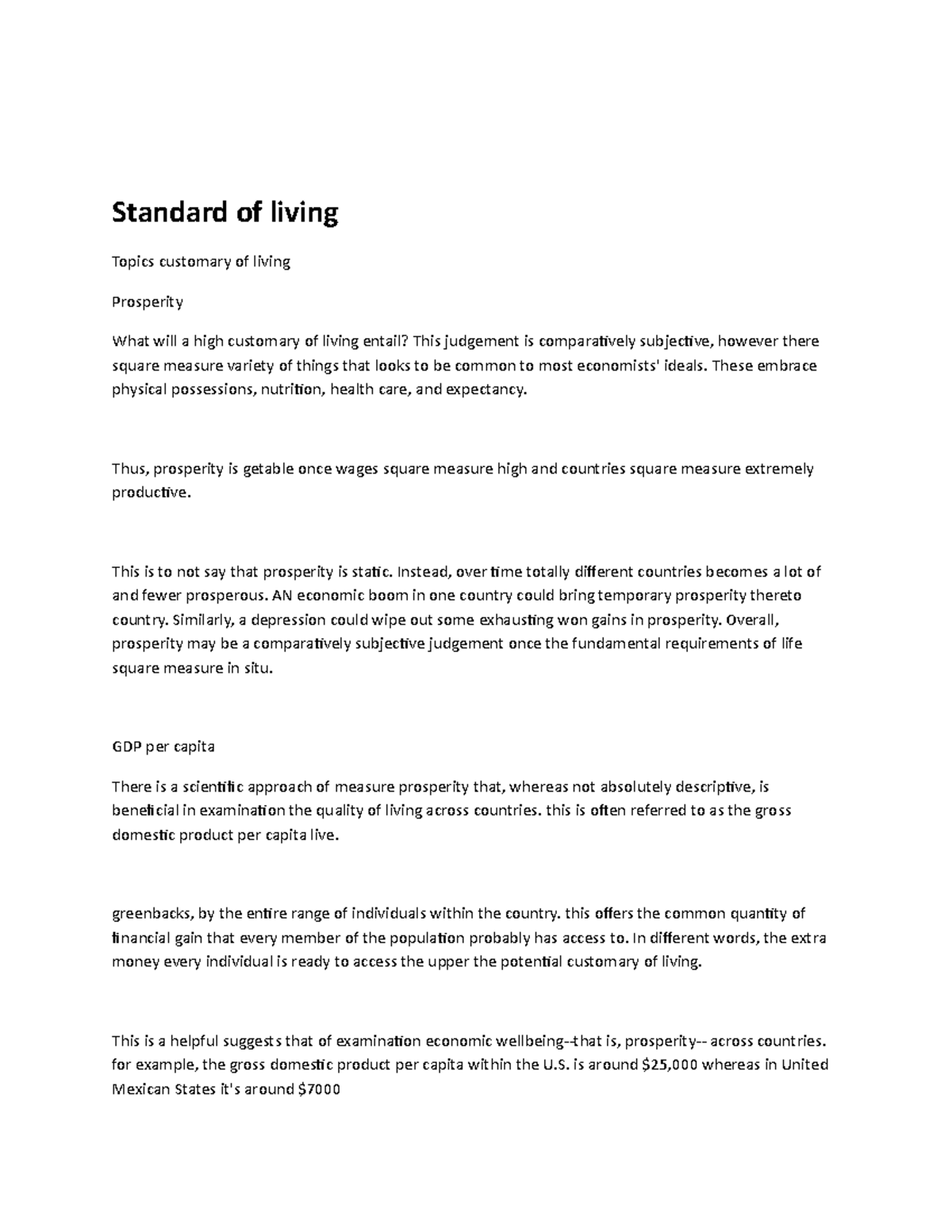 Standard of living note - Standard of living Topics customary of living ...