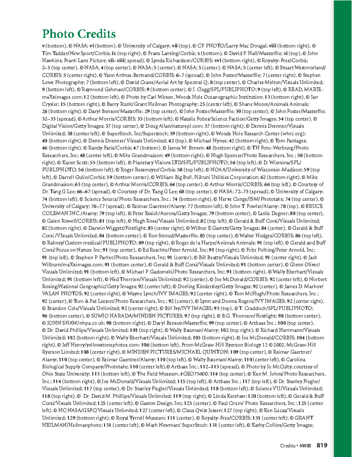24 inquirybio credits - BIOLOGY - Credits • MHR 819 Photo Credits v ...