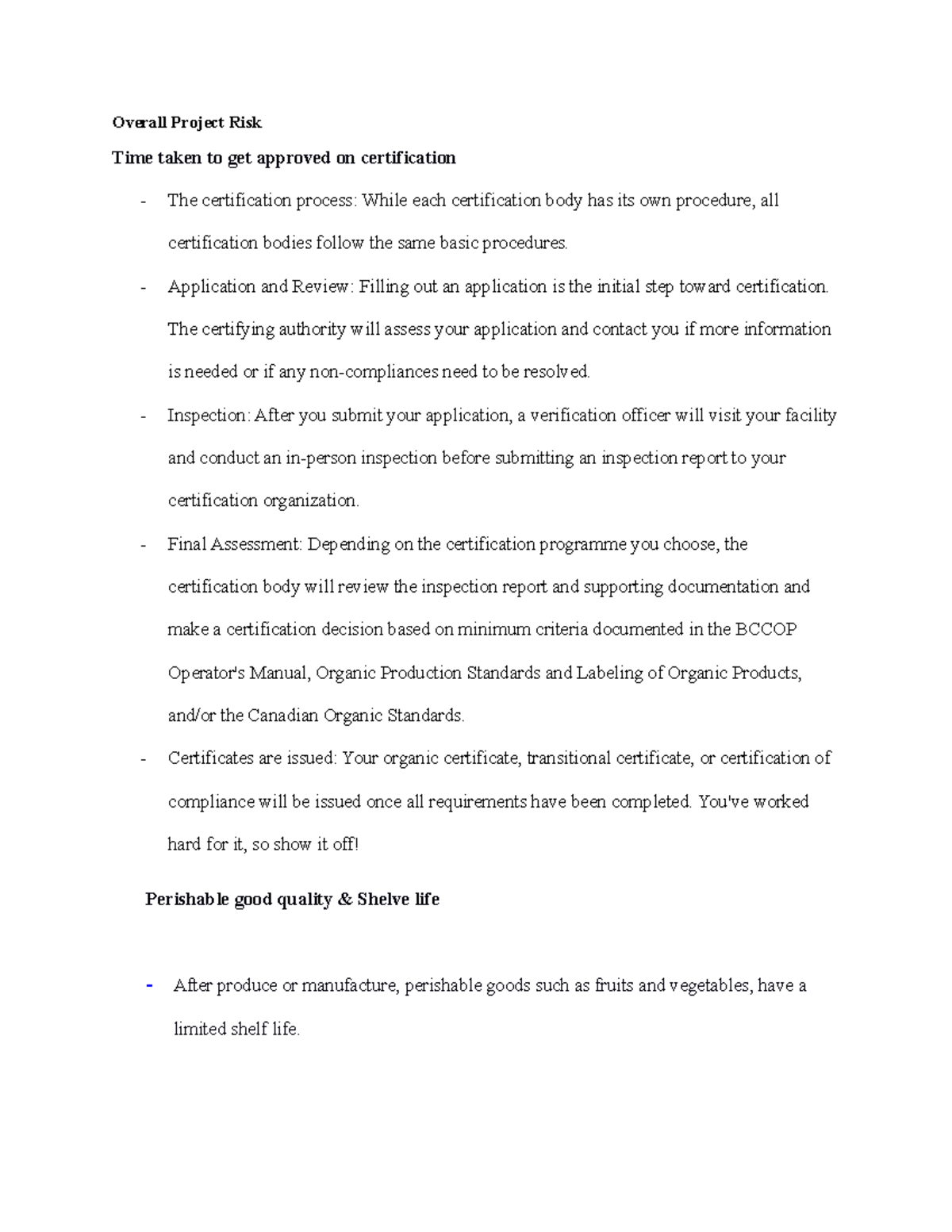 Overall Project Risk - assignment 2 - Overall Project Risk Time taken ...