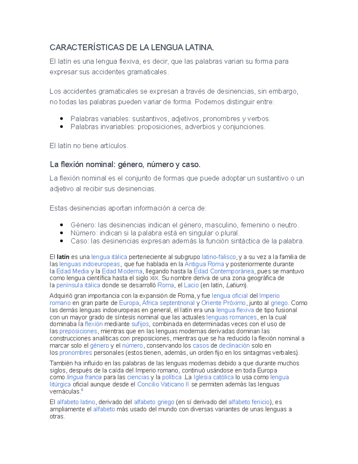 Características DE LA Lengua Latina - CARACTERÍSTICAS DE LA LENGUA ...