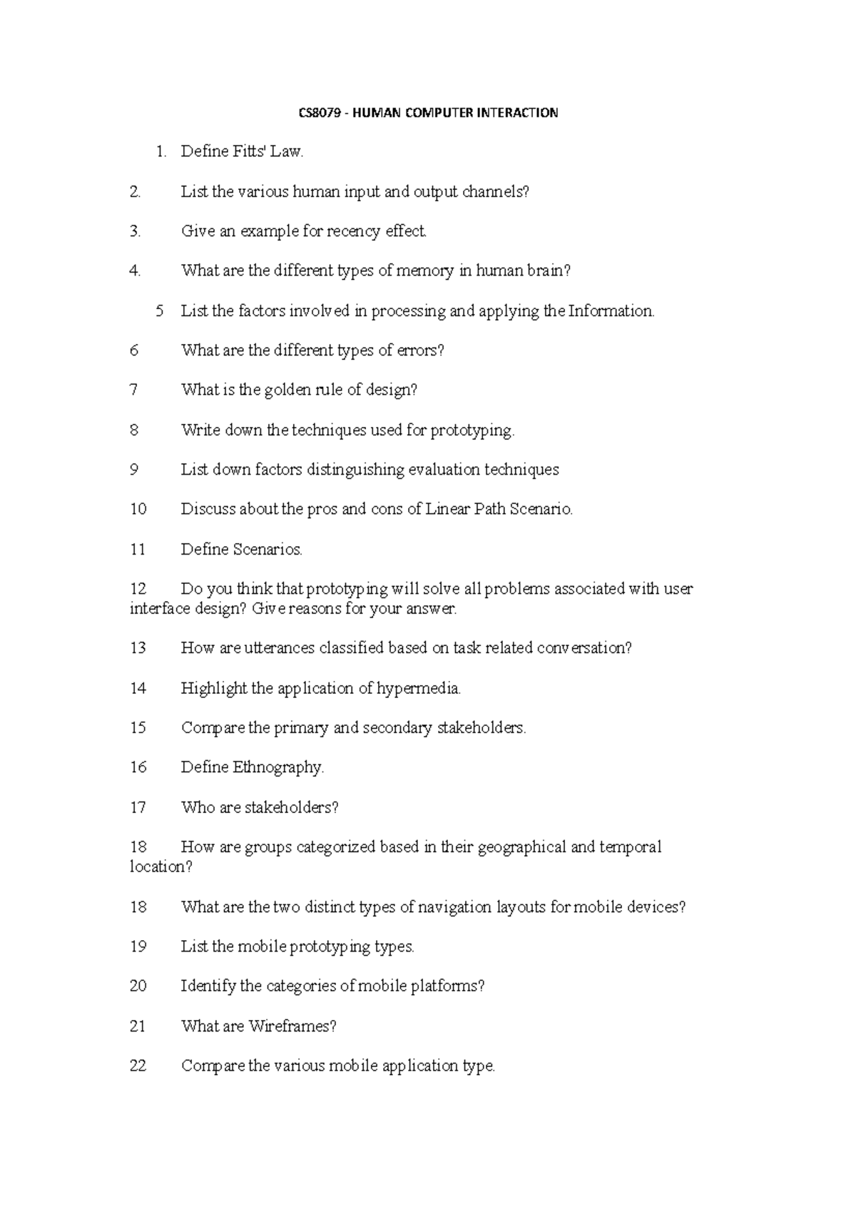 CS8079 - HCI Q and Answer - CS8079 - HUMAN COMPUTER INTERACTION Define ...