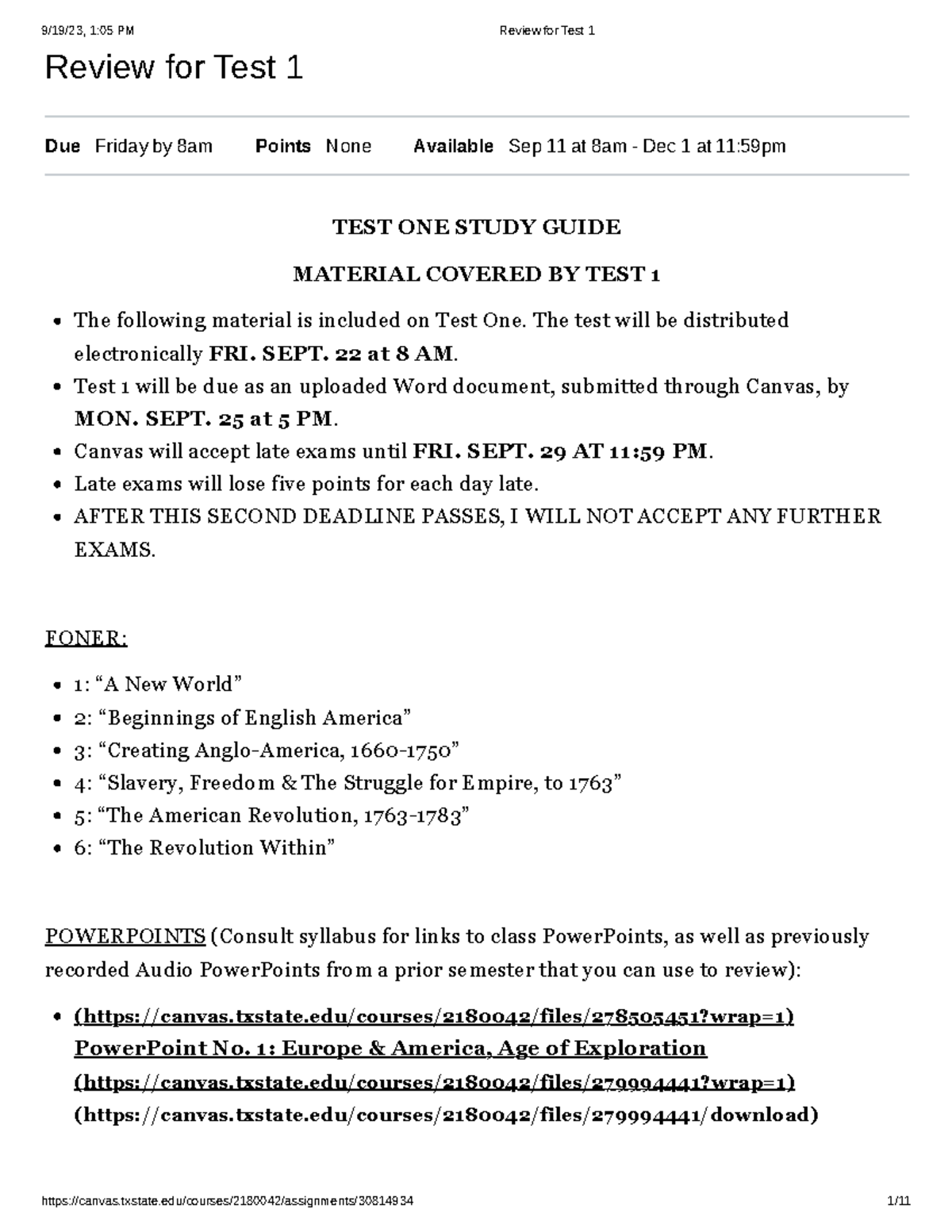 Review for Test 1 - N/A - Review for Test 1 Due Friday by 8am Points ...