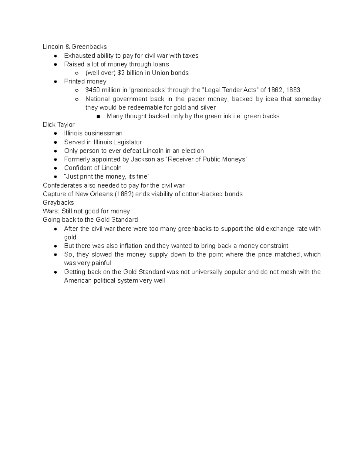 ISS 315 copy 3 - ISS 315 Lecture Notes - Lincoln & Greenbacks Exhausted ...