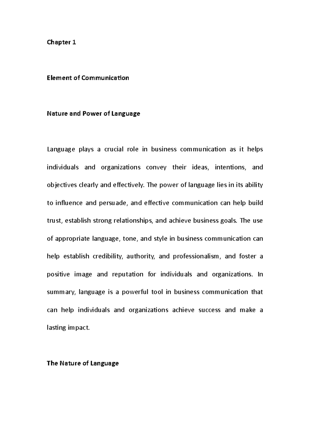 Chapter 1 - Element of Communication including nature and power of ...