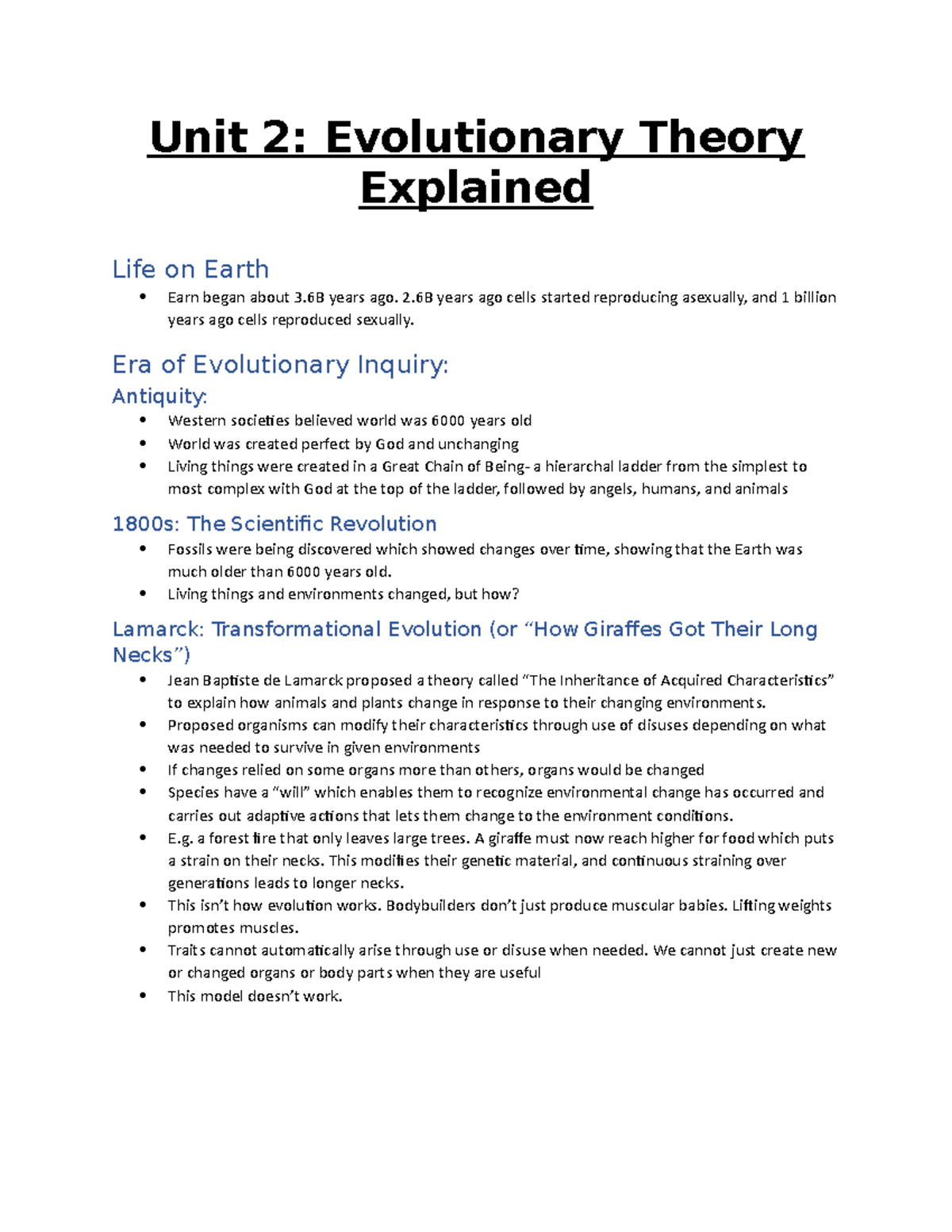 Unit 2 Evolutionary Theory Explained - Unit 2 : Evolutionary Theory ...