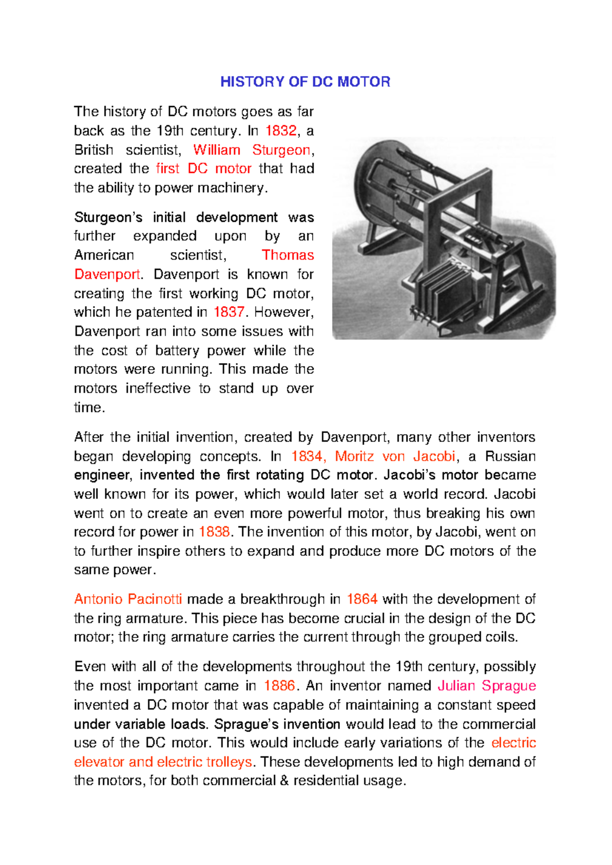 History of DC motor - In 1832, a British scientist, William Sturgeon ...