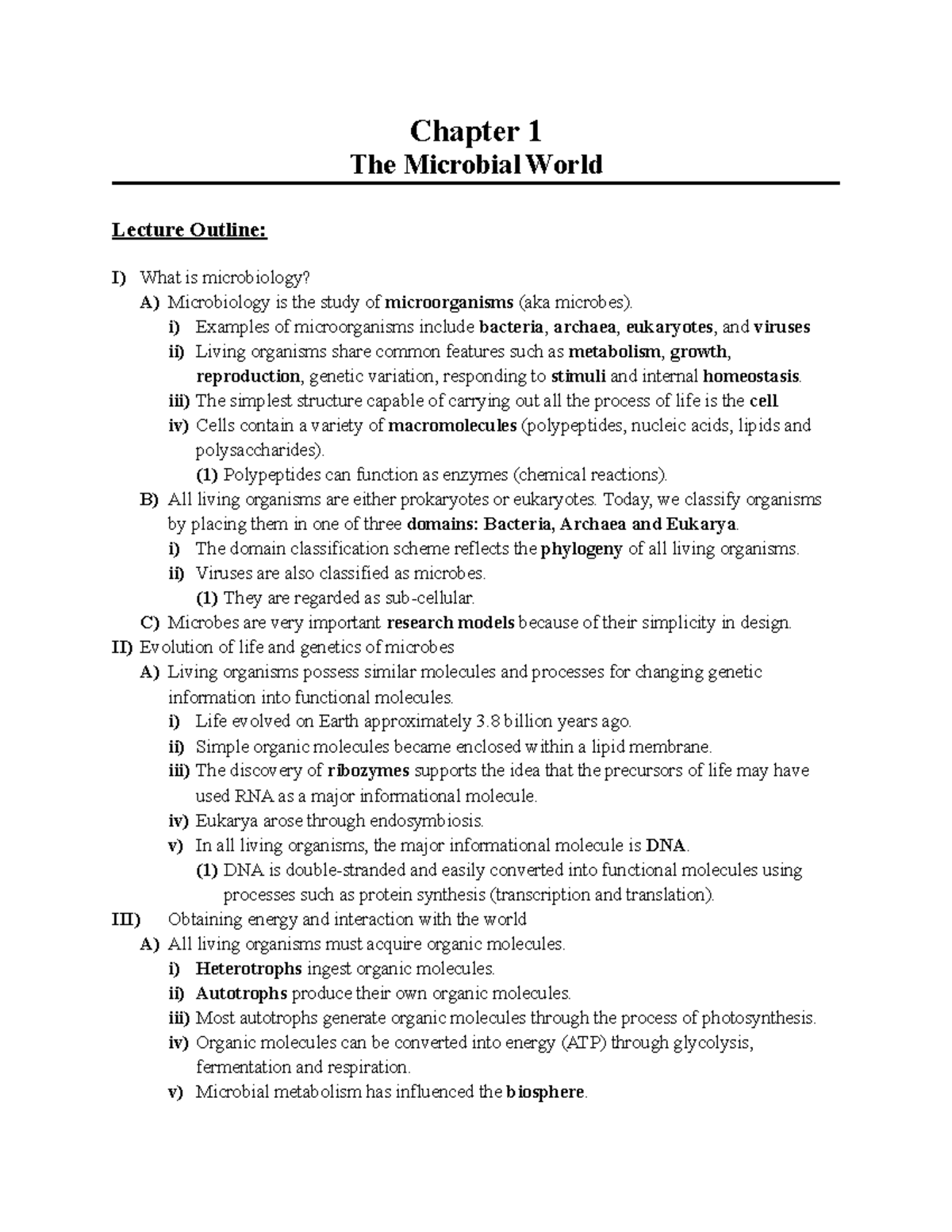 BIOL 210 CH 1 Outline Sum 20 - Chapter 1 The Microbial World Lecture ...