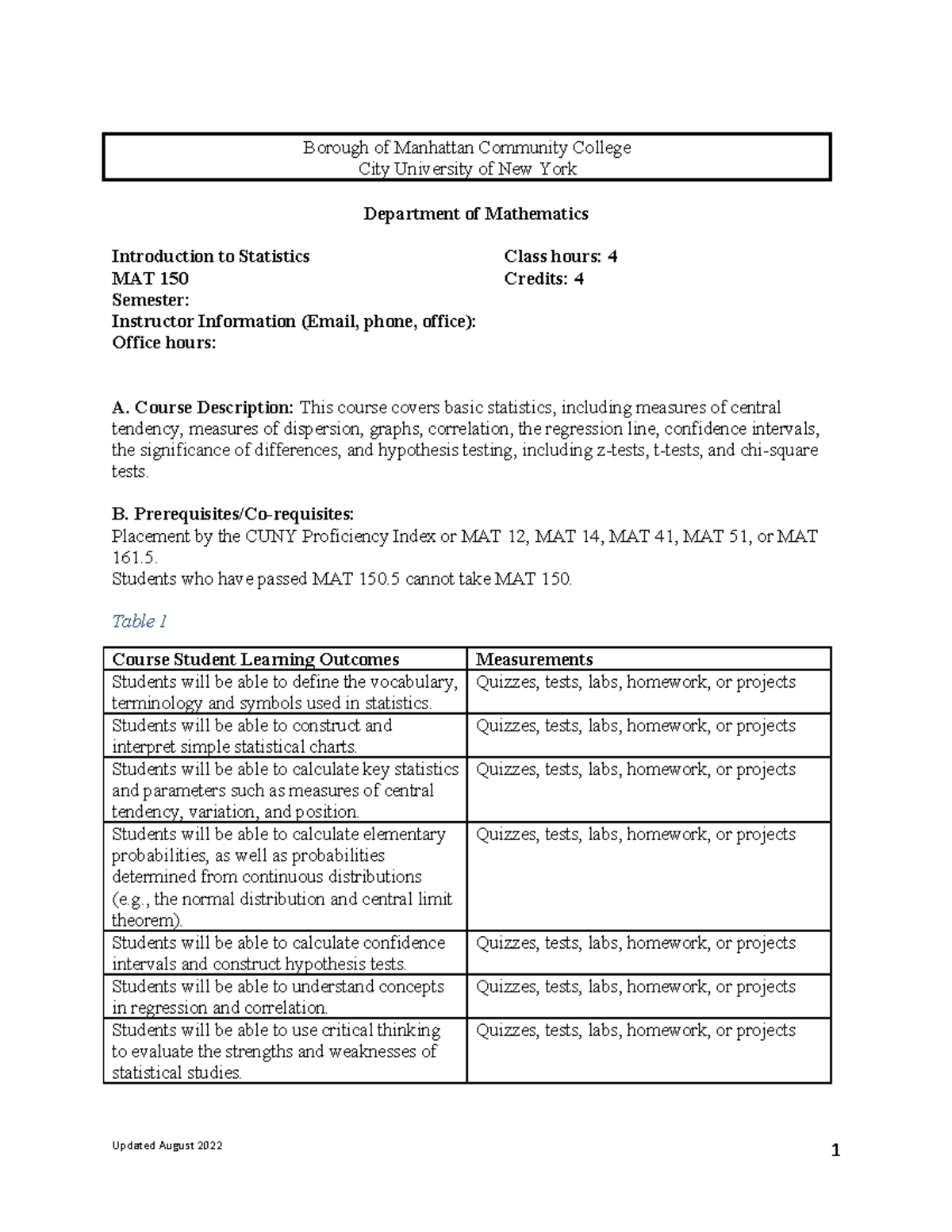 MAT150 - mat 150 syllabus - Borough of Manhattan Community College City ...