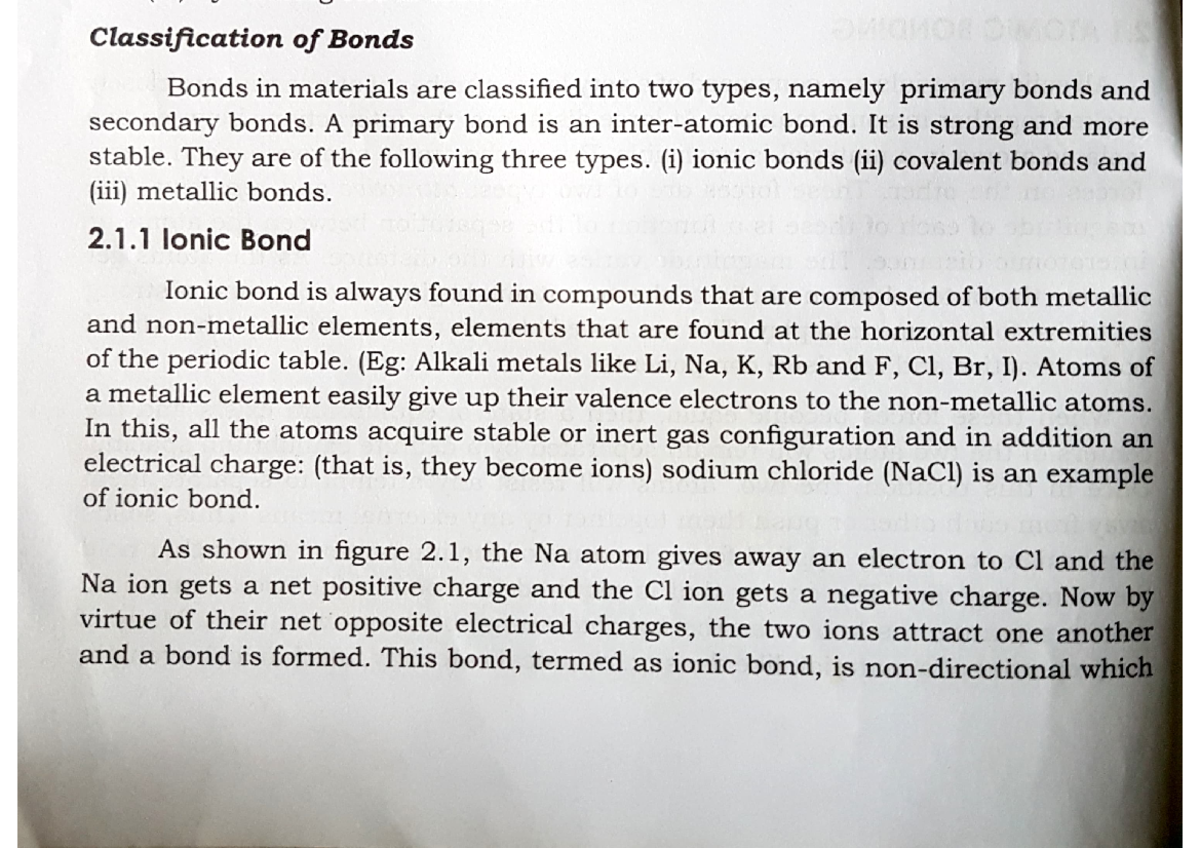 Classification of bonds in material - Engineering Mechanics - Studocu