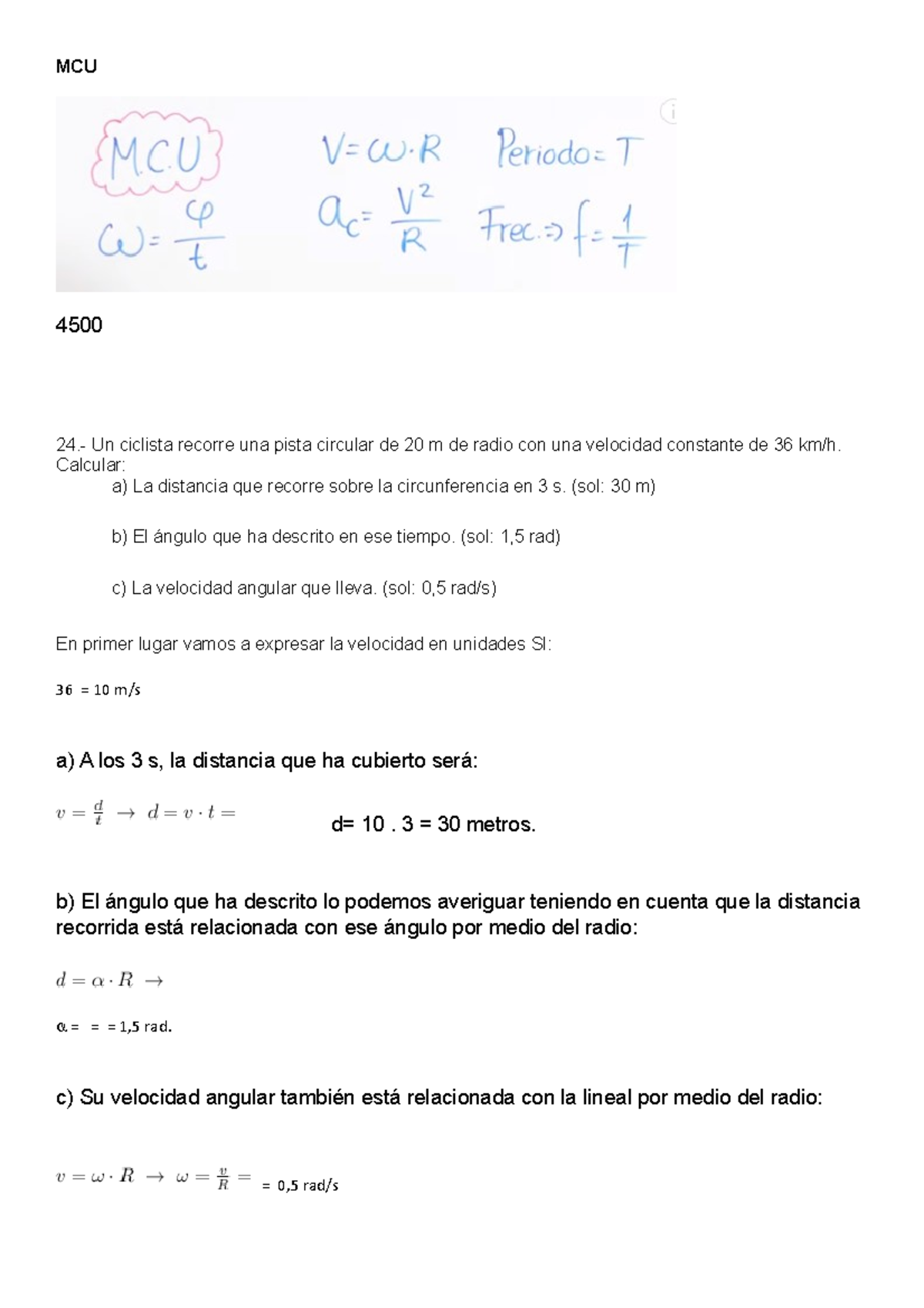 Movimiento Angular Problemas resueltos Uno a uno - MCU 4500 24.- Un ...