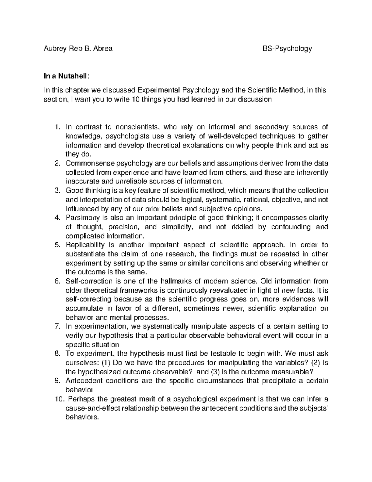 Week1 Nutshell Abrea - insights learned - Aubrey Reb B. Abrea BS ...