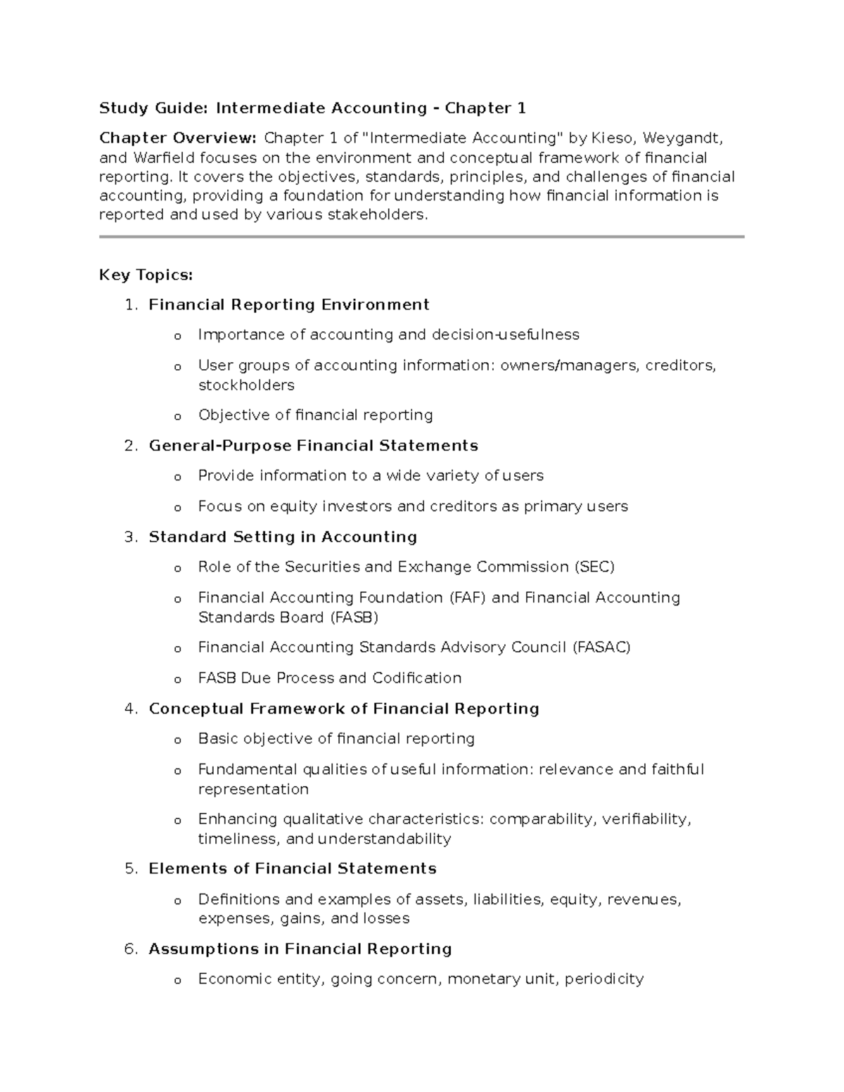 Study Guide CH1 - Study Guide: Intermediate Accounting - Chapter 1 ...
