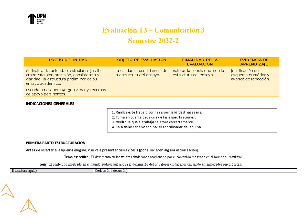 T3 Comunicación - tarea - Evaluación T3 – Comunicación 3 Semestre 2022- LOGRO DE UNIDAD OBJETO ...