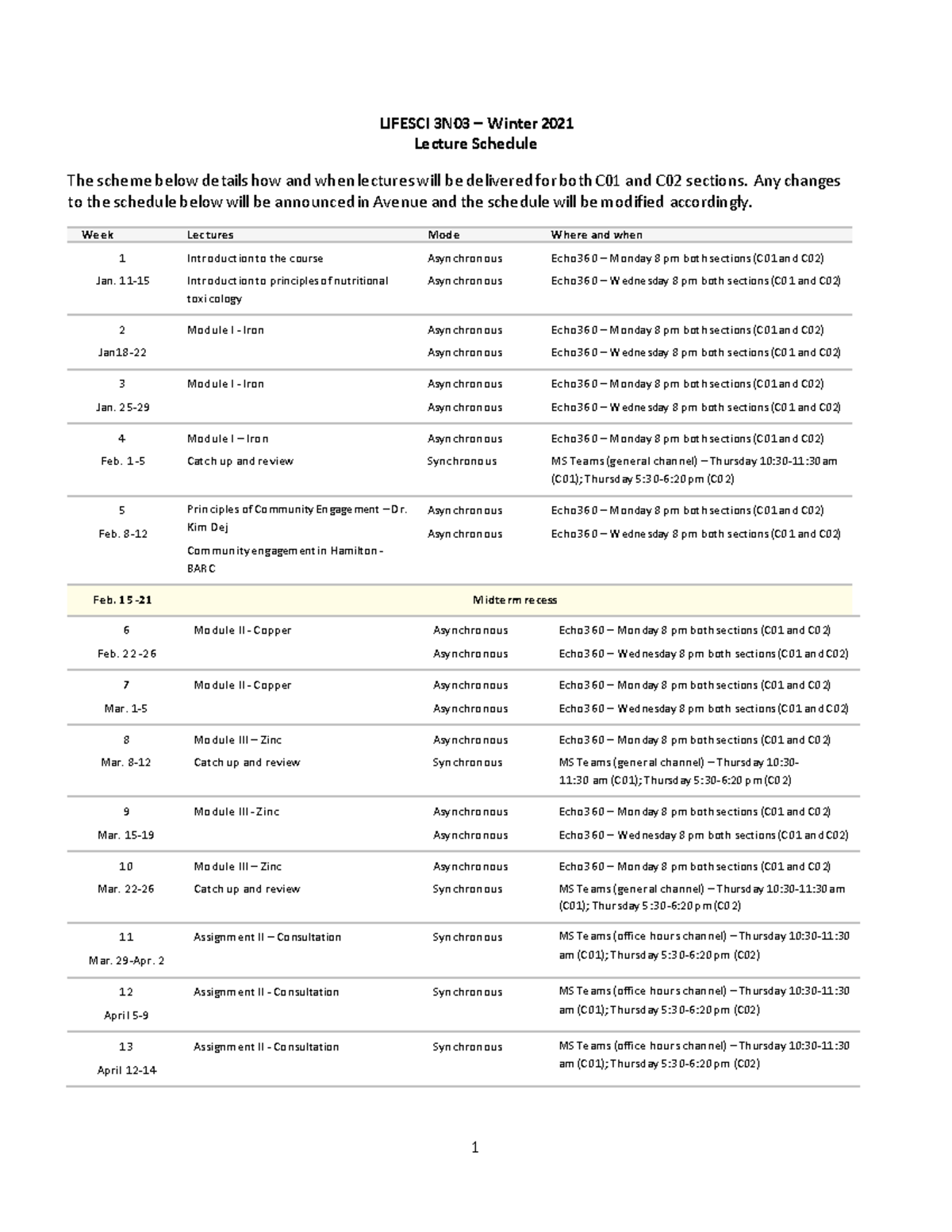 LS3N03 2021 Lecture Schedule - 1 LIFESCI 3N 03 – Winter 2021 Lecture ...