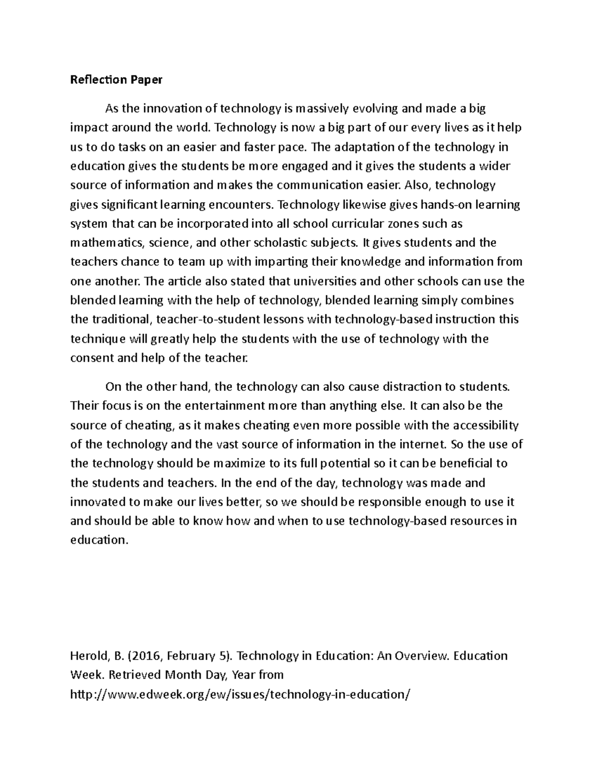 Reflection Paper 1a - fas - Reflection Paper As the innovation of ...