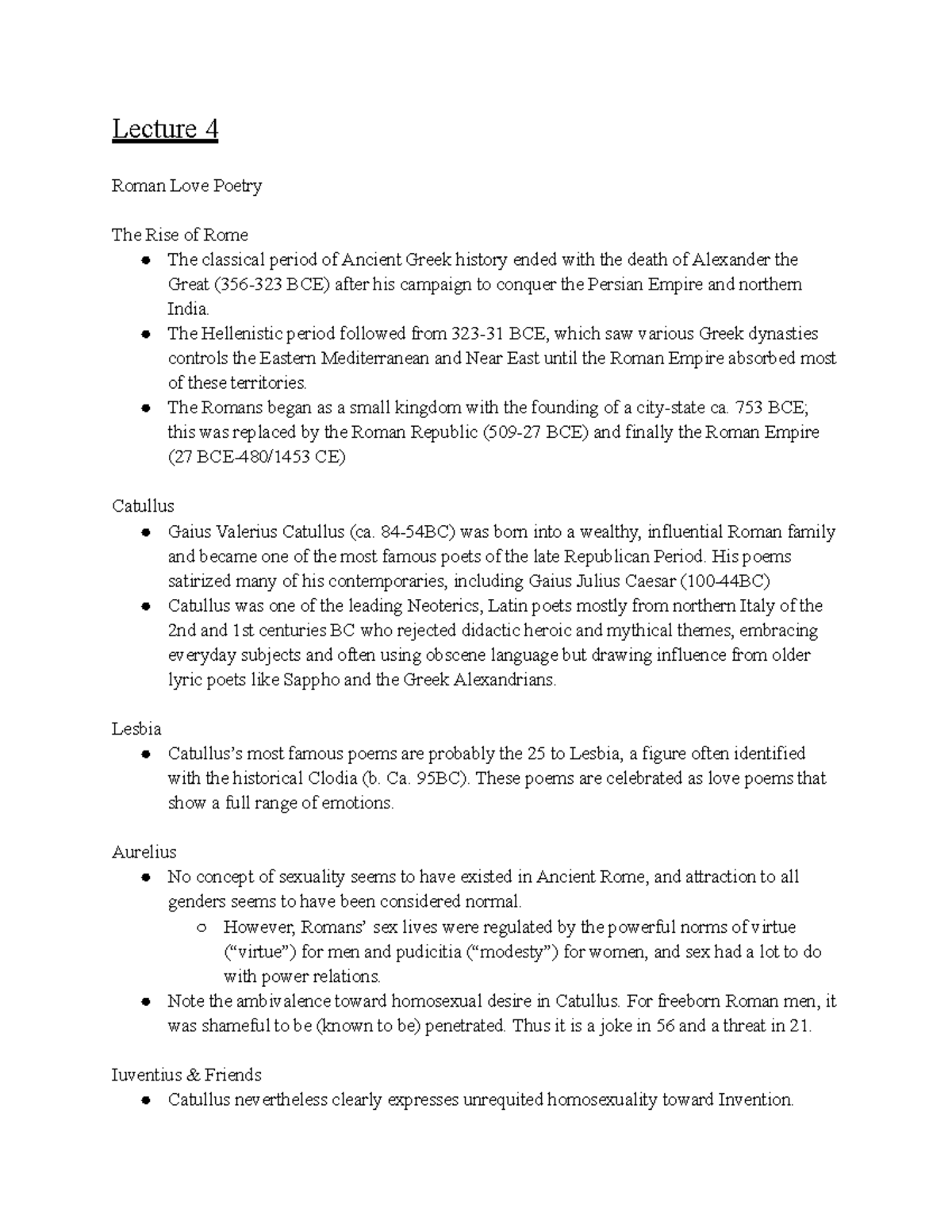 C LIT50 - Lecture 4 - Lecture 4 Roman Love Poetry The Rise of Rome The ...