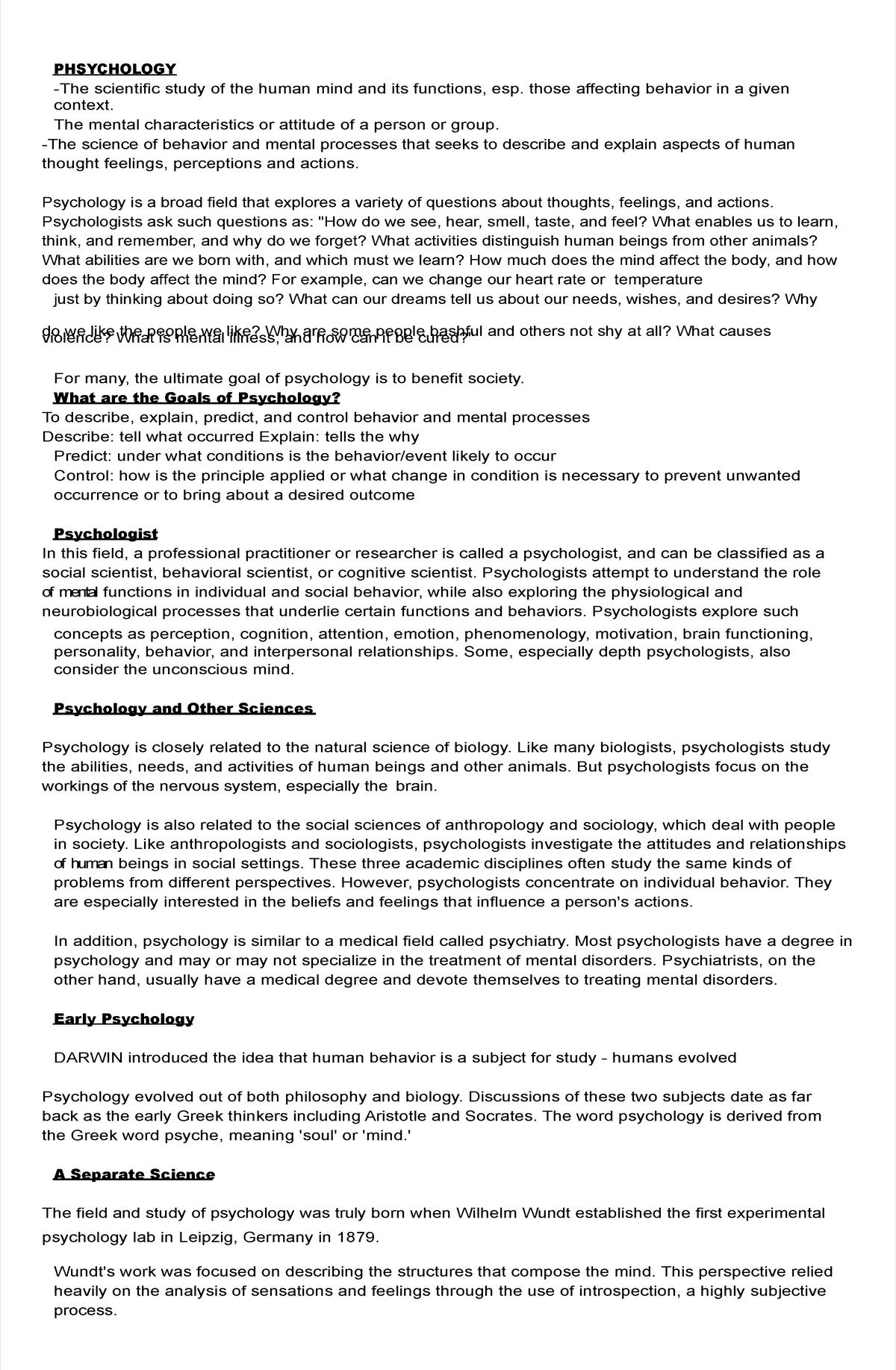 Pdf lesson 1 intro to psychology - PHSYCHOLOGY -The scientific study of ...