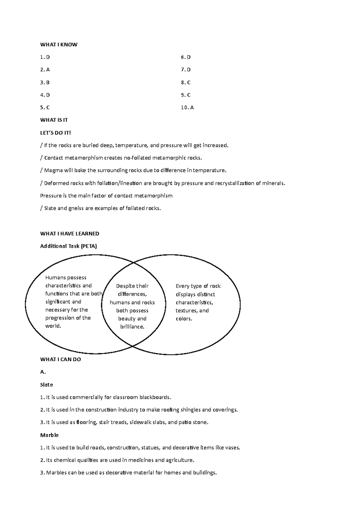 ELS Q1 M8 - Modules in Earth and Life Science - WHAT I KNOW 1. D 2. A 3 ...