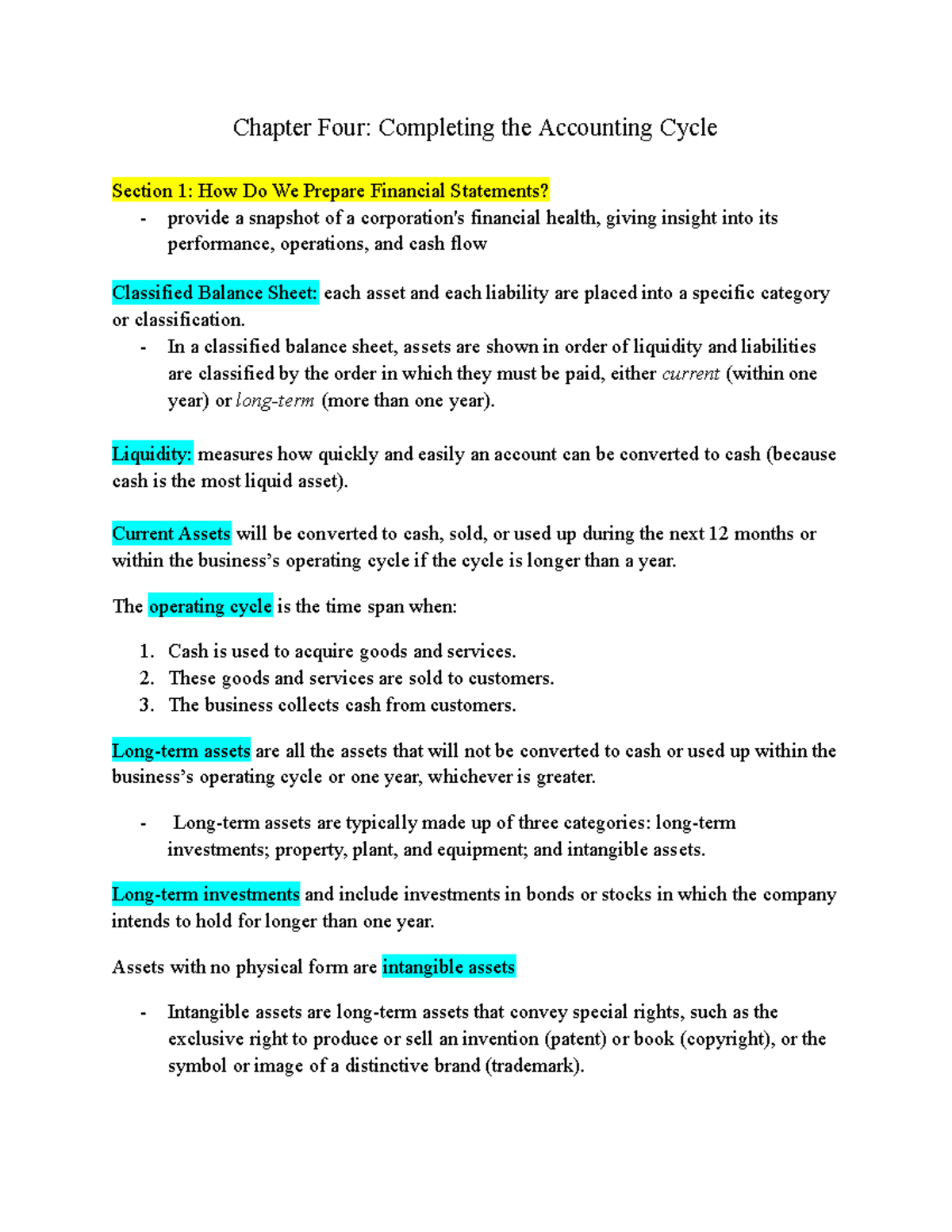 Accounting Chapter Four Notes - Chapter Four: Completing the Accounting ...